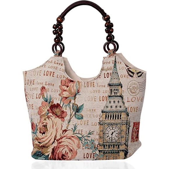 Shop LC | Bags | Shop Lc Big Ben Theme Jute Tote Bag For Women Knitted ...